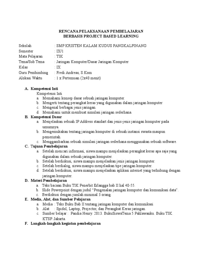 RPP - Project Based Learning (TIK) | PDF