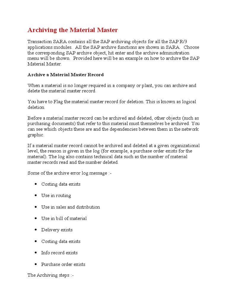 Archiving The Material Master | Download Free PDF | Inventory | Business