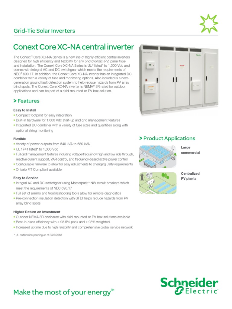 Conext Core XC-NA Spec Sheet | PDF | Power Inverter | Photovoltaics