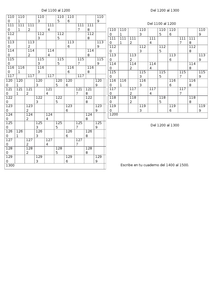 Números del 1100 al 1200 | PDF | Naturaleza