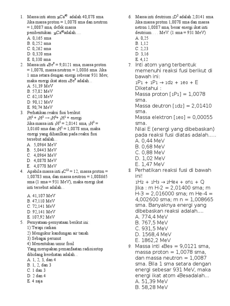 Massa Inti Atom | PDF