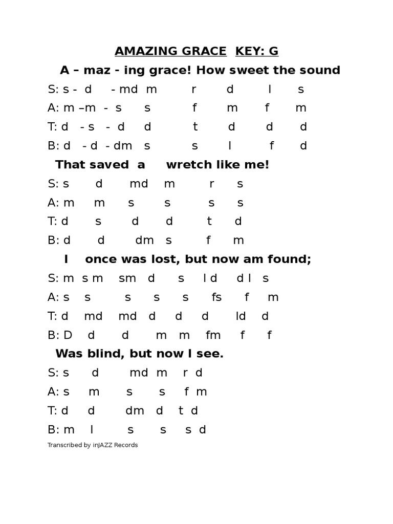 Amazing Grace Key | PDF