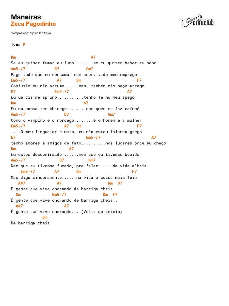 Cifra Club - Zeca Pagodinho - Maneiras | PDF