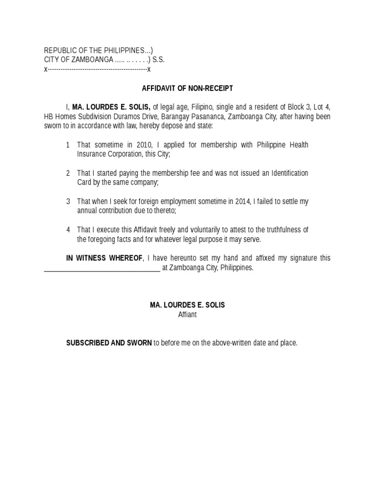 Affidavit of Non Receipt