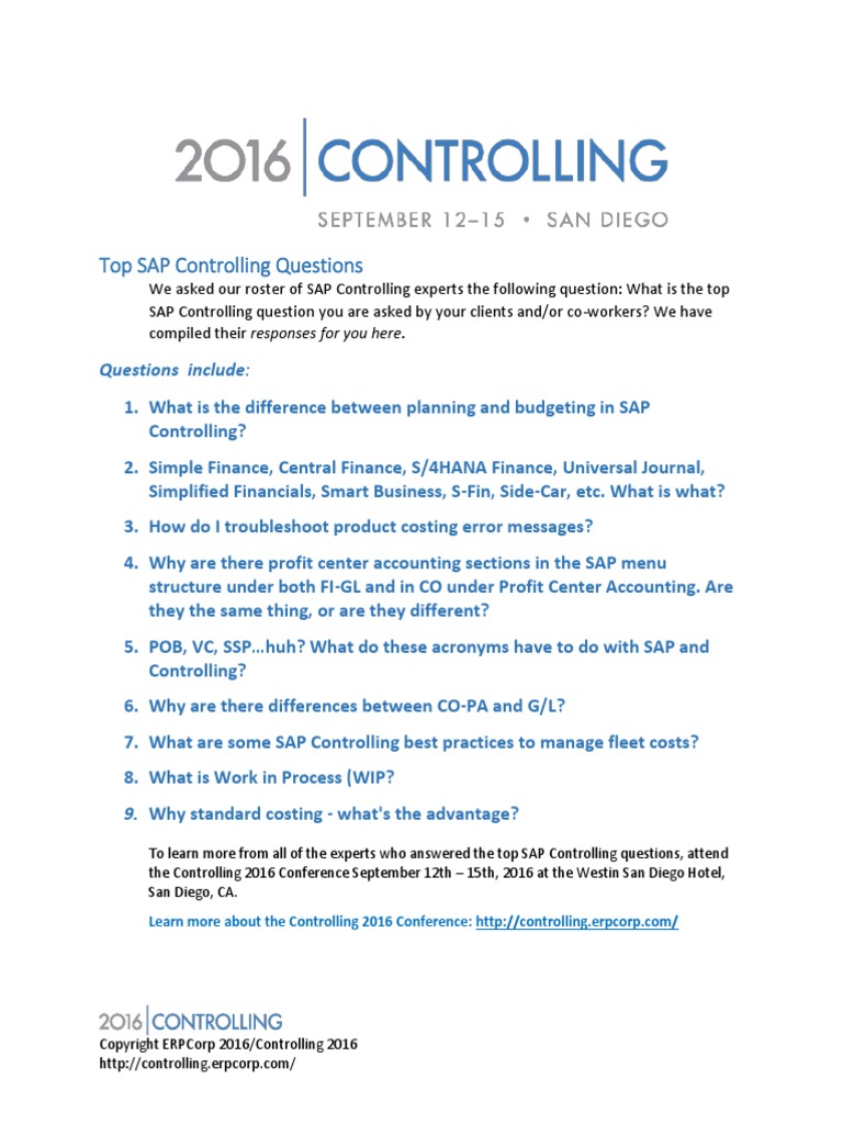 Top SAP Controlling Questions PDF | PDF