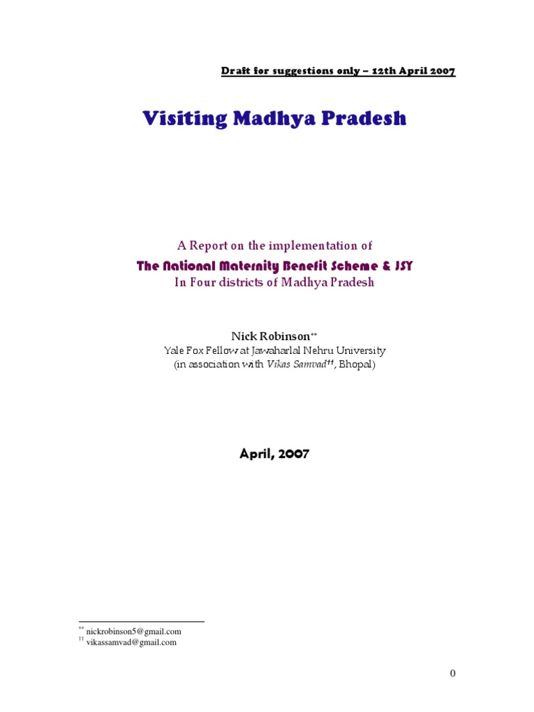 The National Maternity Benefit Scheme And Jsy In Four Districts Of Madhya Pradesh Pdf Infant 