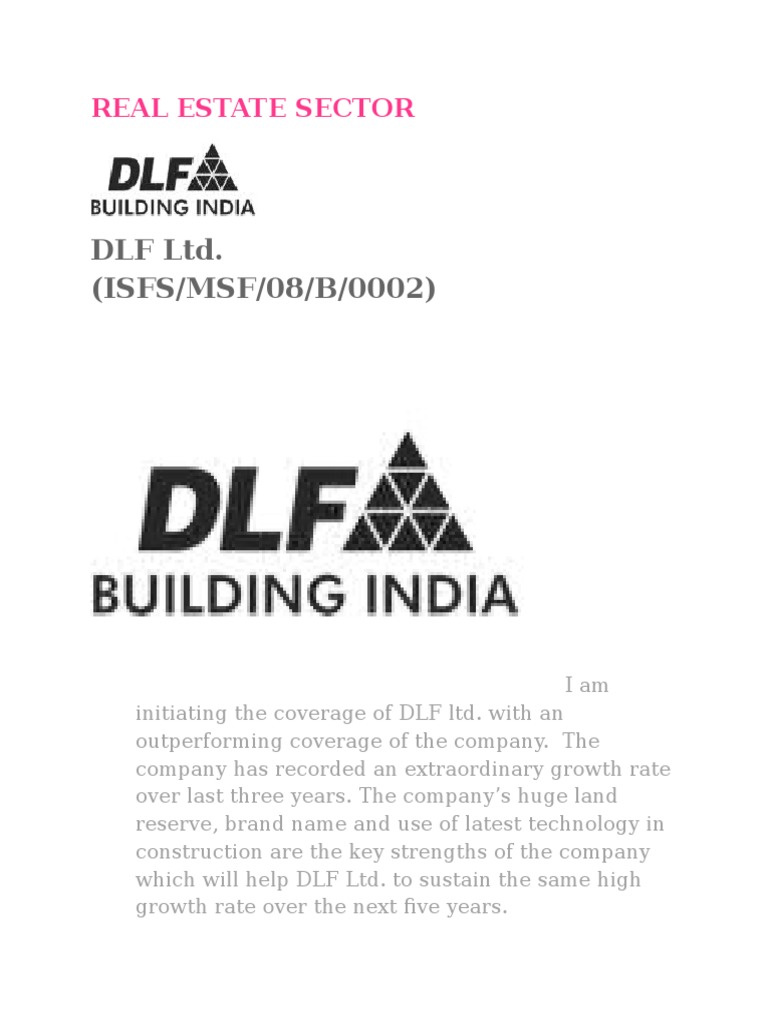 DLF Ltd. (ISFS/MSF/08/B/0002) : Real Estate Sector | PDF | Discounted Cash Flow | Foreign Direct ...