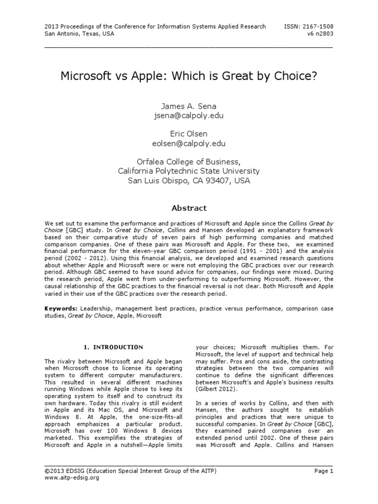 Microsoft Vs Apple: Which Is Great by Choice? | PDF | Apple Inc ...