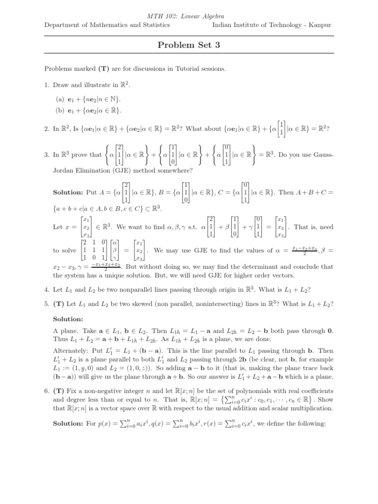 Problem Set 3 | PDF | Linear Subspace | Matrix (Mathematics)