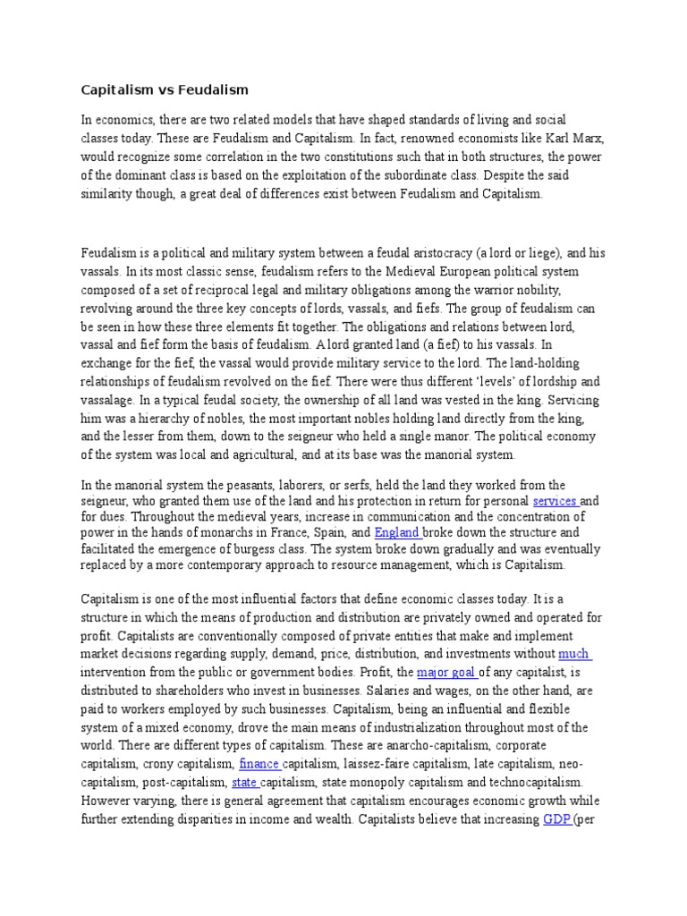 Feudalism vs Capitalism Explained | PDF | Feudalism | Capitalism