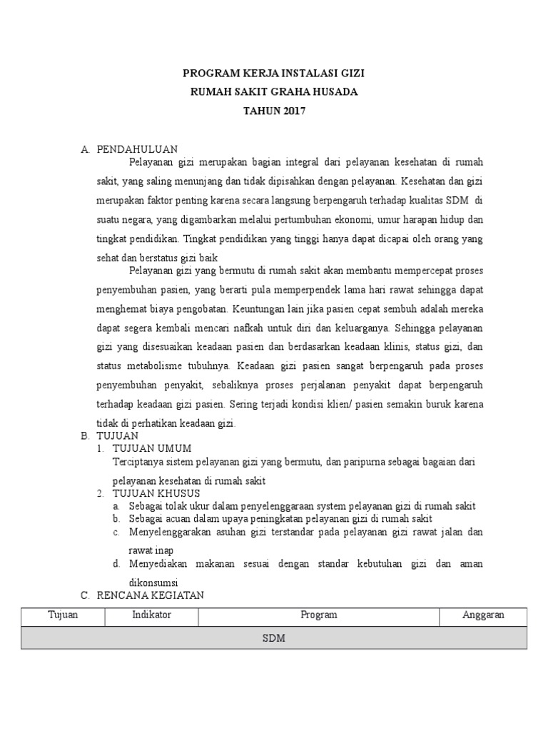 Program Kerja Unit Gizi | PDF