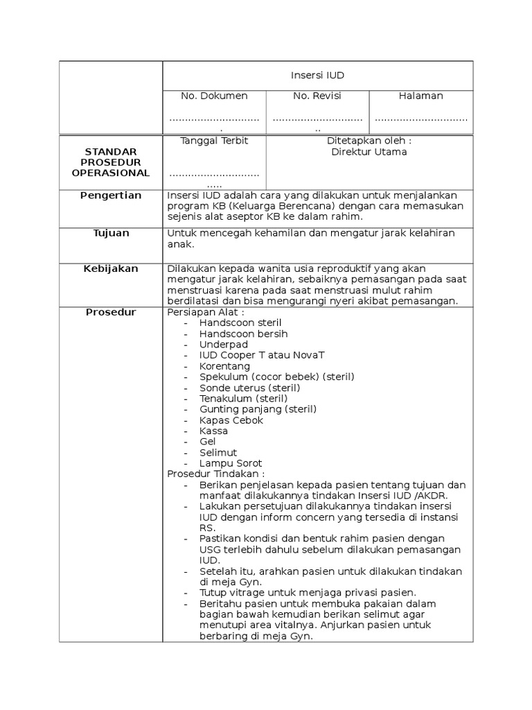 Sop Insersi Iud | PDF