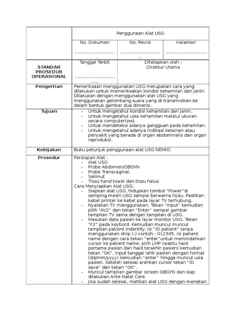 SOP Penggunaan Alat USG | PDF SOP Penggunaan Alat USG | PDF