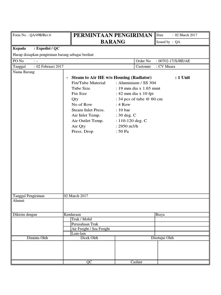 Form Pengiriman Barang