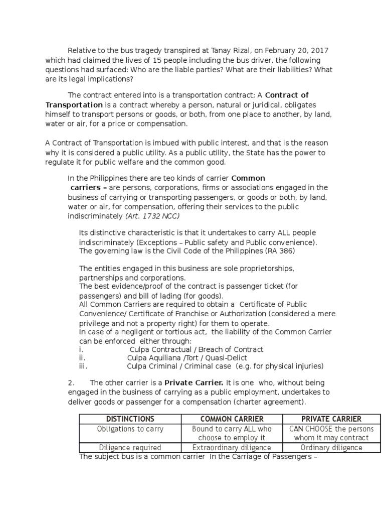 Relative To The Bus Tragedy Transpired at Tanay Rizal | PDF | Common ...