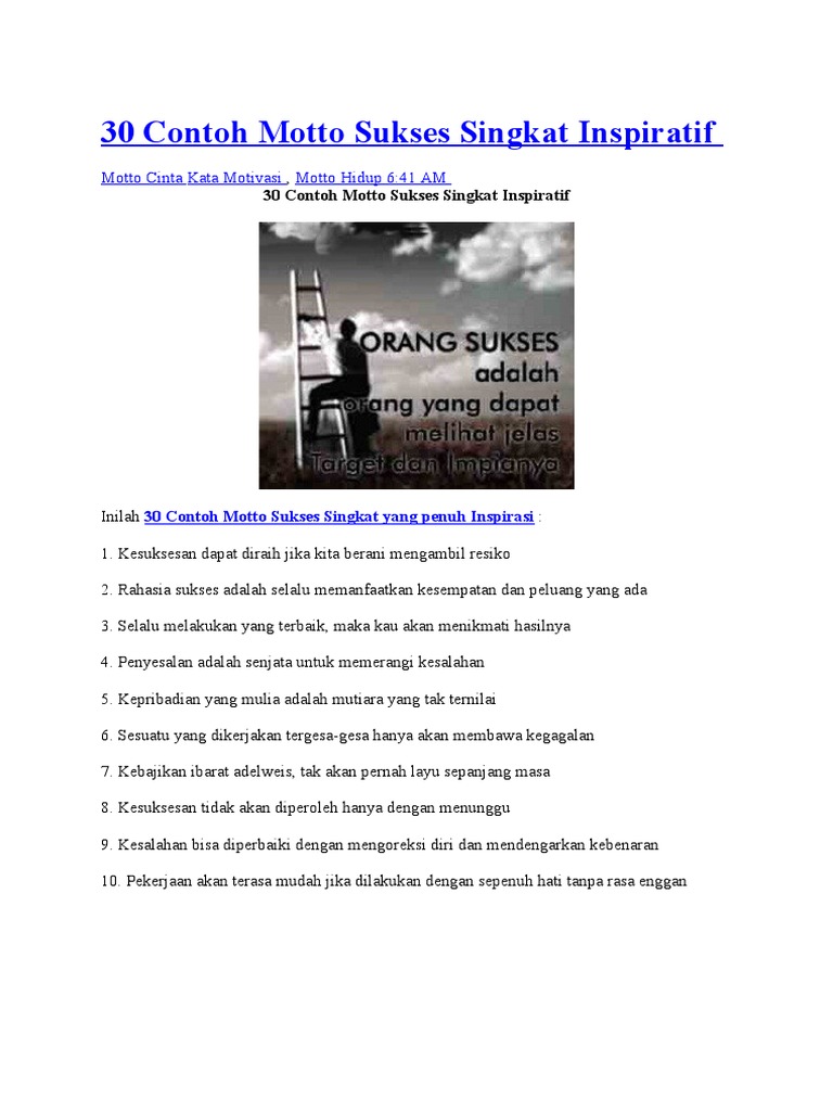 30 Contoh Motto Sukses Singkat Inspiratif | PDF