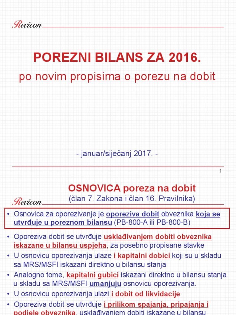 Porezni Bilans Za 2016 | PDF