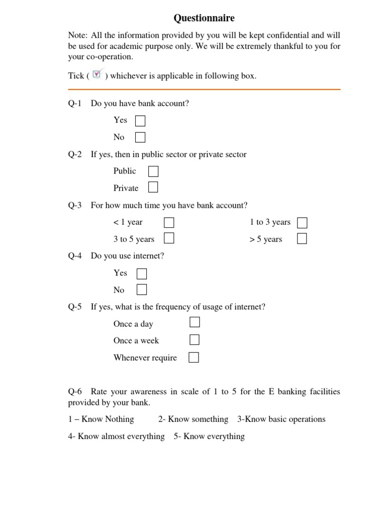 Sample Questionnaire | Download Free PDF | Online Banking | Banks & Banking