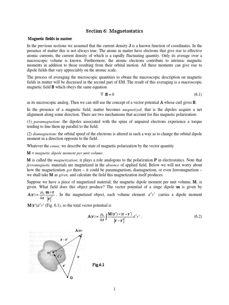 Section 6: Magnetostatics: Magnetic Fields in Matter | PDF ...