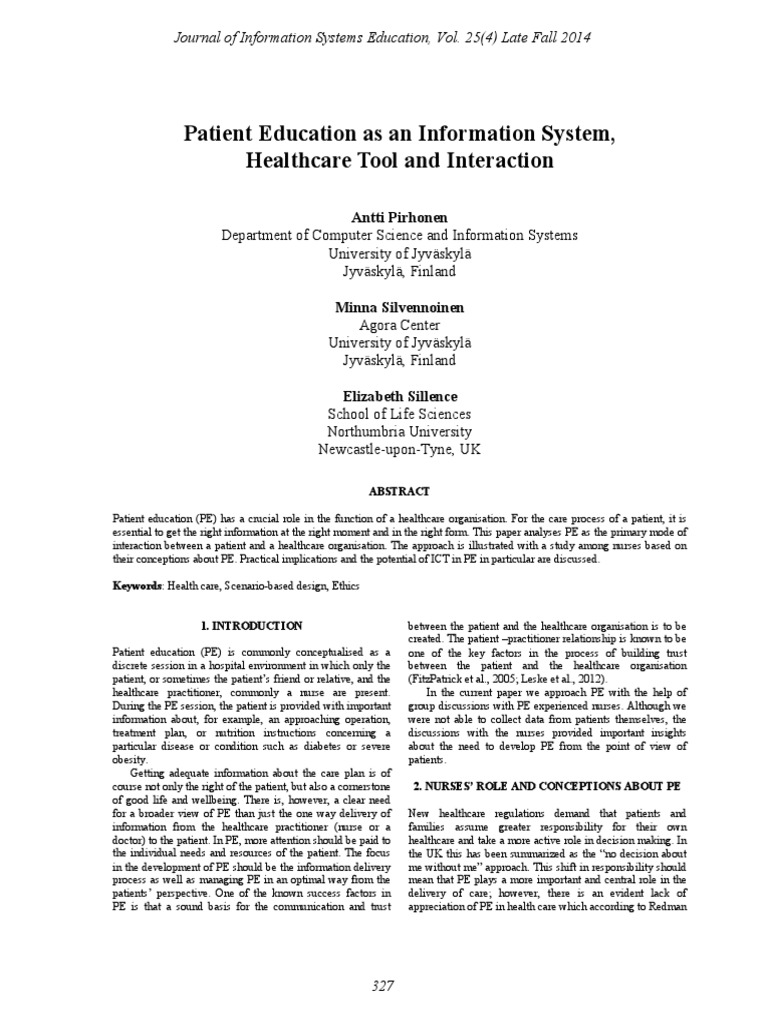 Patient Education As An Information System, Healthcare Tool and ...
