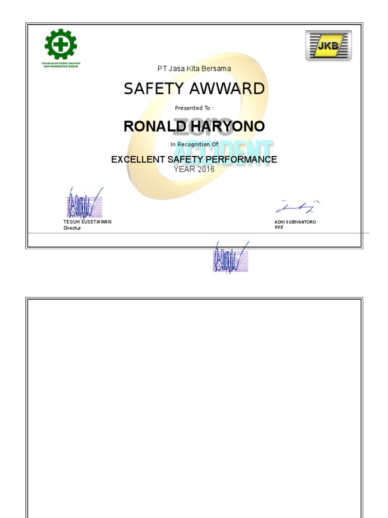 Safety Award PT Jasa Kita Bersama | PDF
