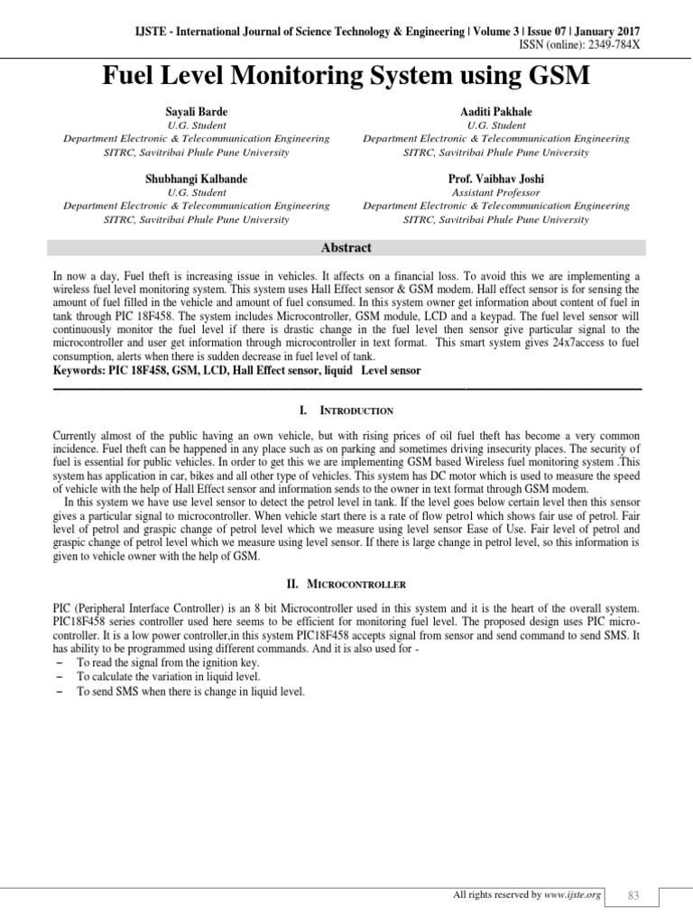 Wireless Fuel Level Monitoring System Using GSM | PDF | Short Message ...