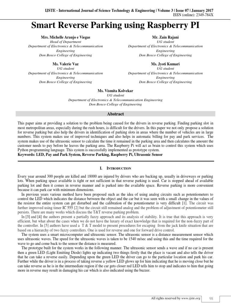 Smart Reverse Parking Using Raspberry PI | PDF | Light Emitting Diode ...