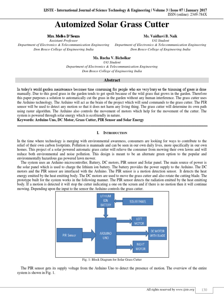 Automized Solar Grass Cutter | PDF | Arduino | Electric Motor