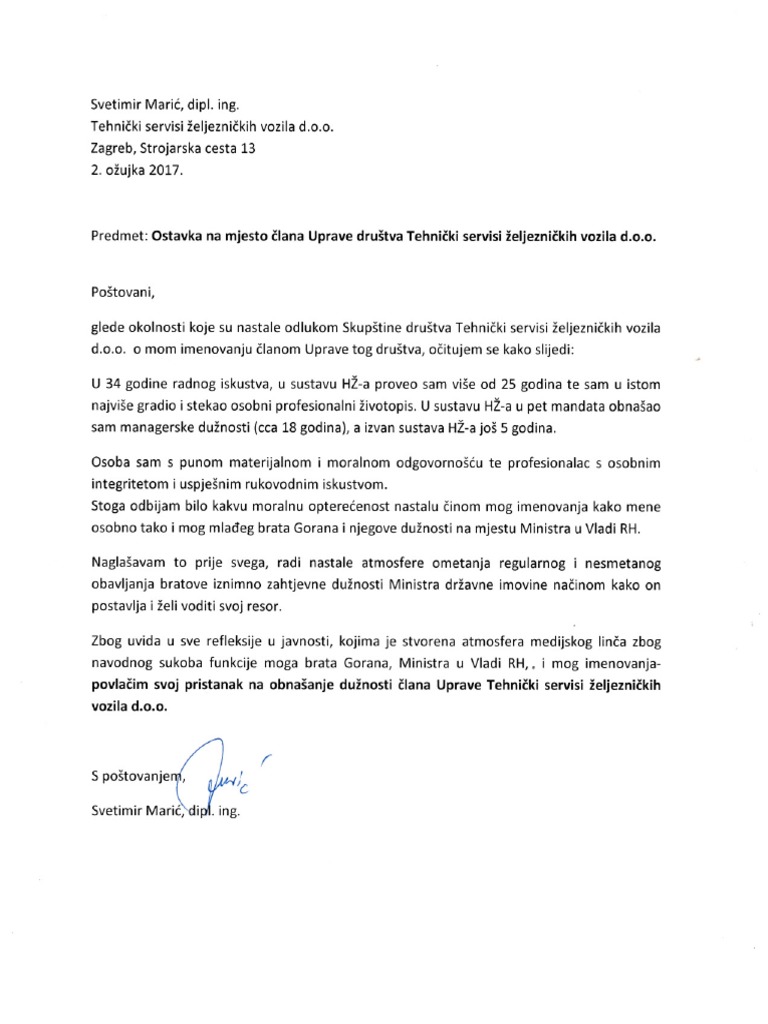 Pismo Ostavke - Svetimir Marić | PDF