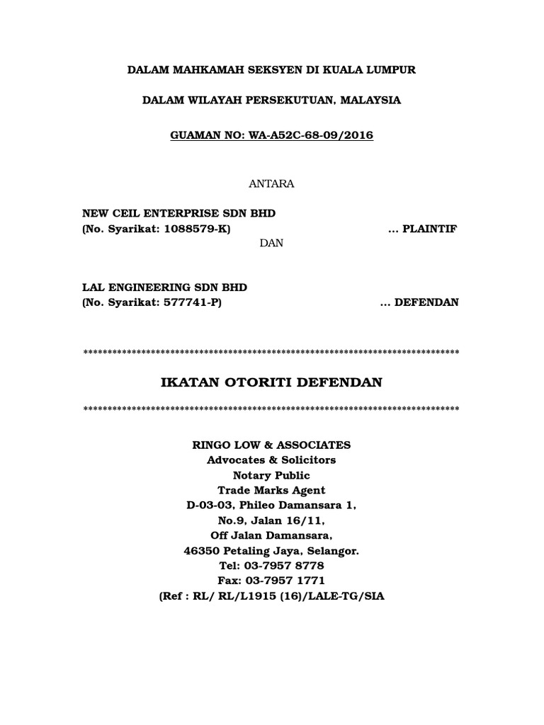 Ikatan Otoriti Defendan dalam Kes Mahkamah | PDF