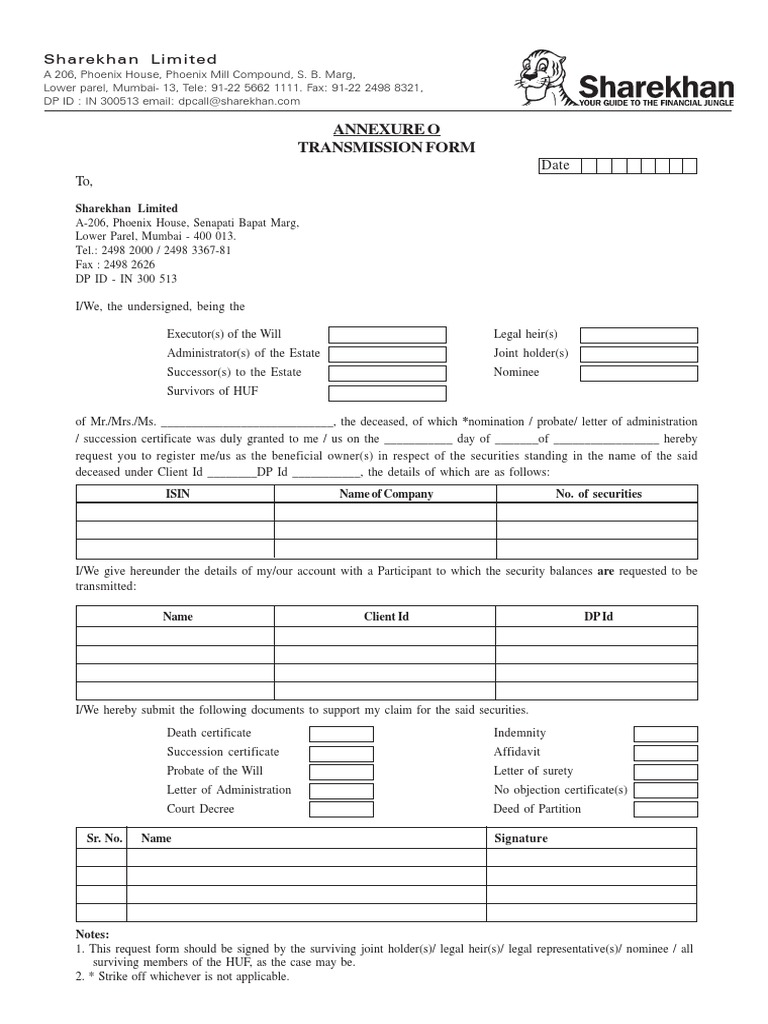 Transmission Form | PDF | Probate | Private Law
