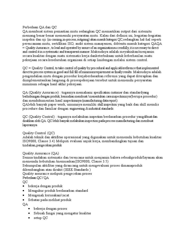 Perbedaan QA Dan QC | PDF