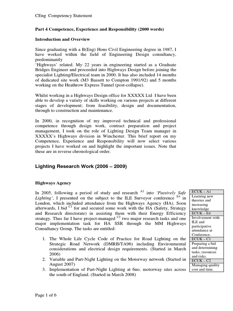 Example of Competency Statement For Ceng and Milp PDF | PDF | Science ...