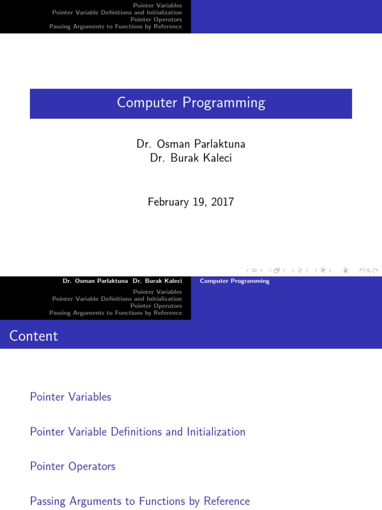 Computer Programming: Dr. Osman Parlaktuna Dr. Burak Kaleci | Download Free PDF | Pointer ...