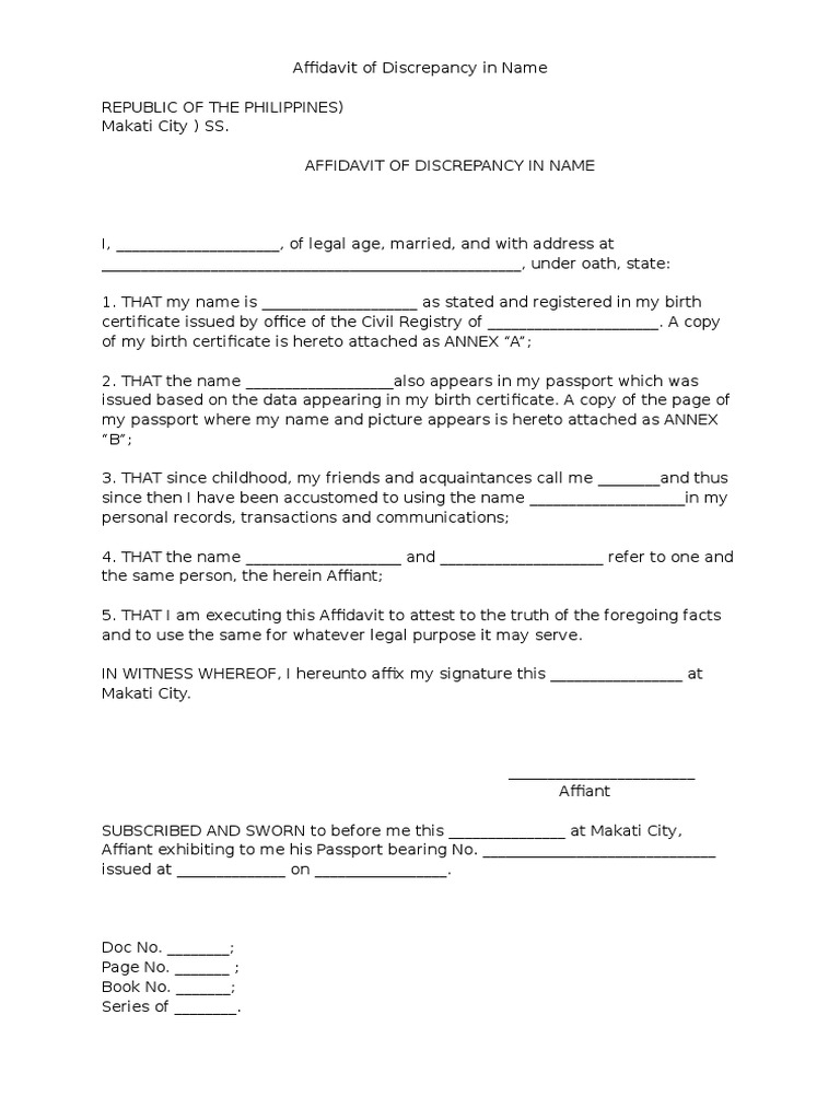 Affidavit of Discrepancy in Name | PDF | Affidavit | Legal Documents