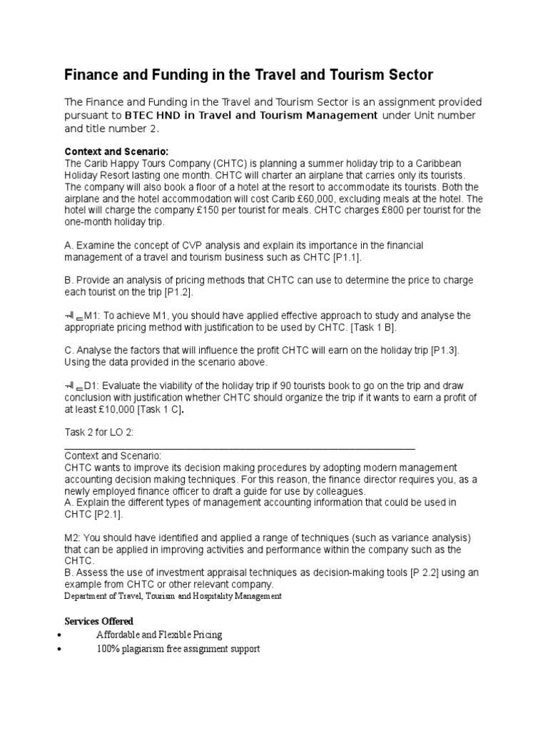 Finance and Funding in The Travel and Tourism Sector | PDF | Management ...