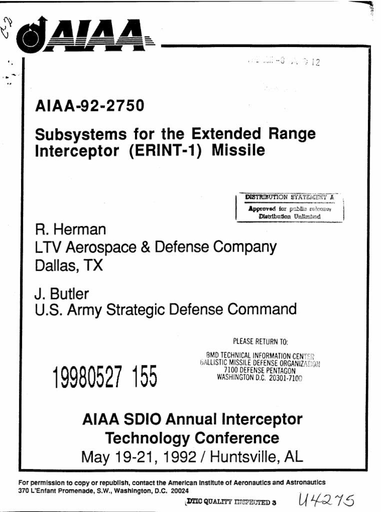 Ishamaa: AIAA-92-2750 Subsystems For The Extended Range Interceptor ...
