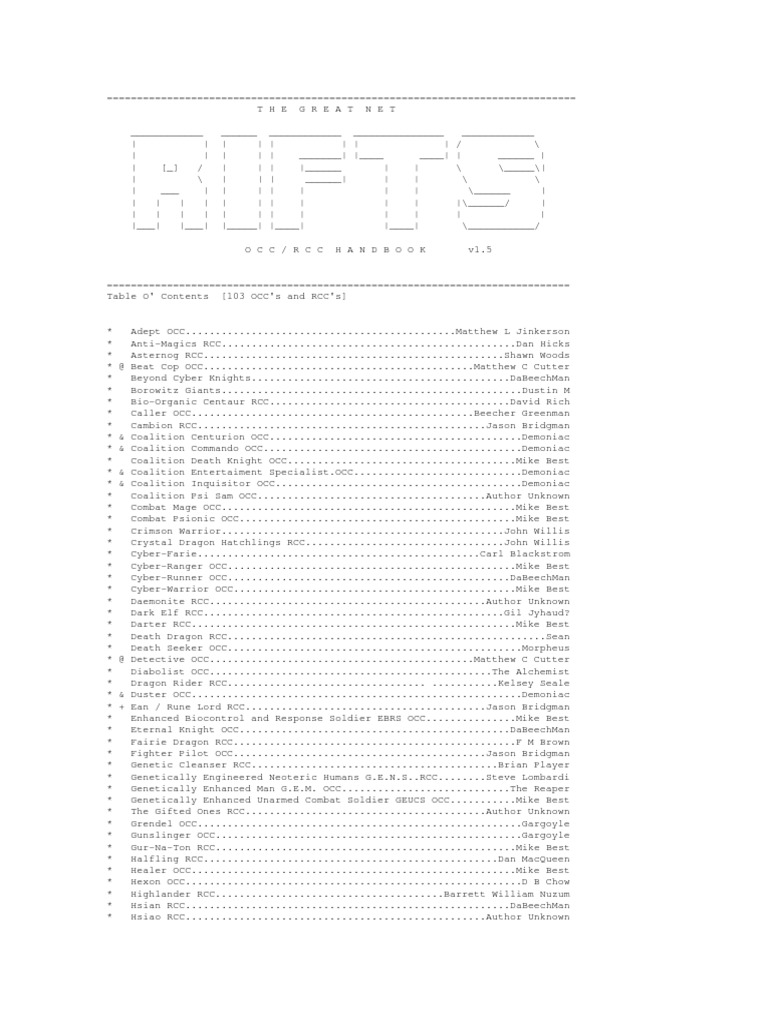 Rifts - Palladium Rifts - Occ & RCC Handbook v1.5 | PDF | Magic (Paranormal) | World Of Eberron