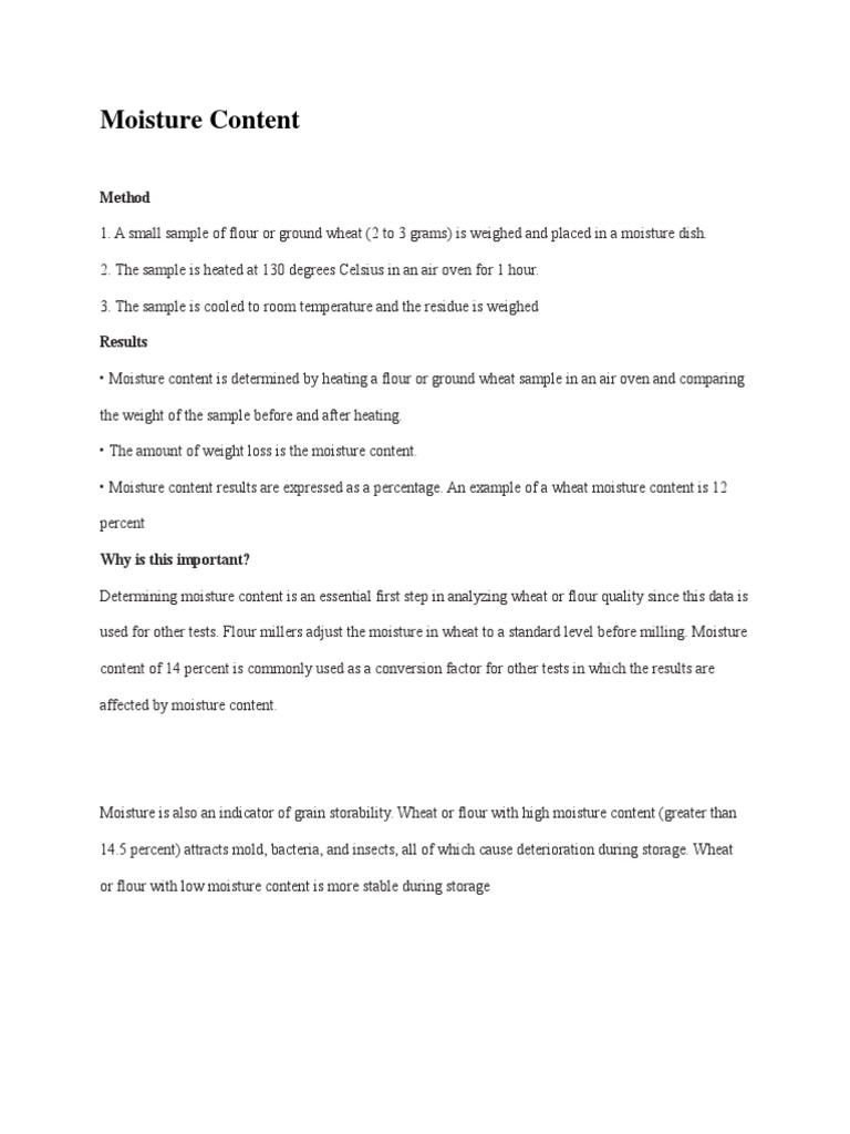 Moisture Content: Method | PDF