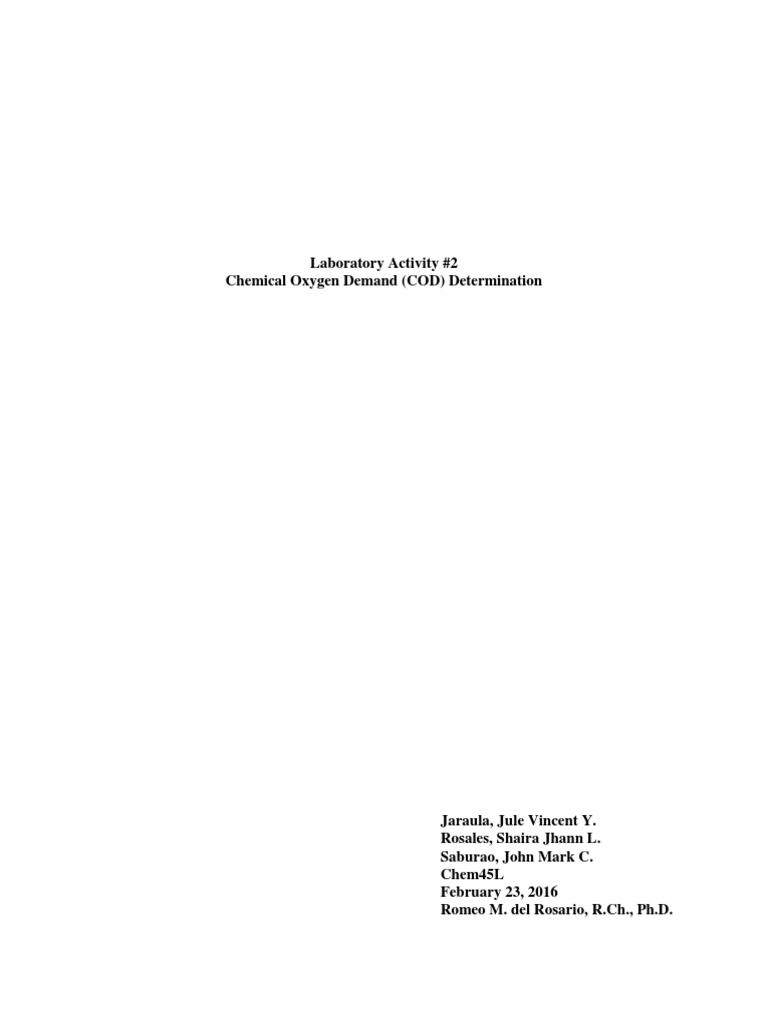 Laboratory Activity #2 Chemical Oxygen Demand (COD) Determination | PDF ...