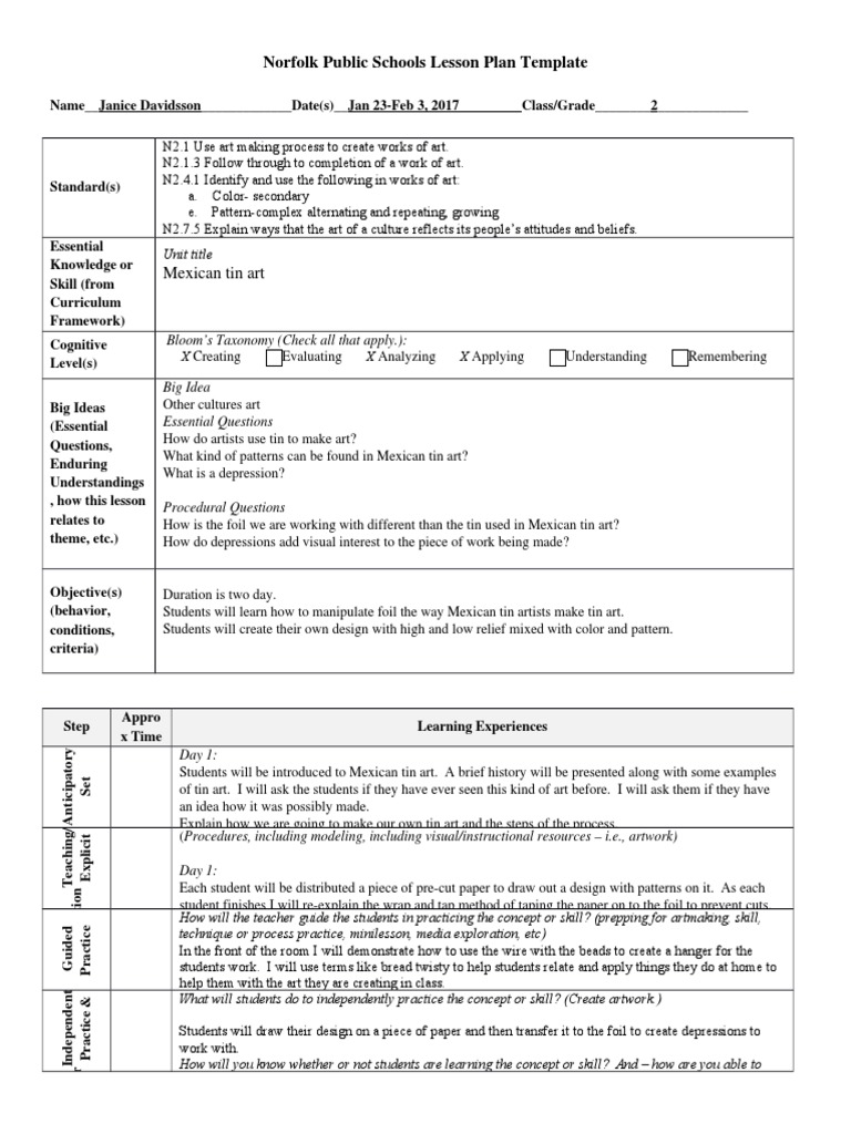 Norfolk Public Schools Lesson Plan Template | PDF | Neuroscience ...
