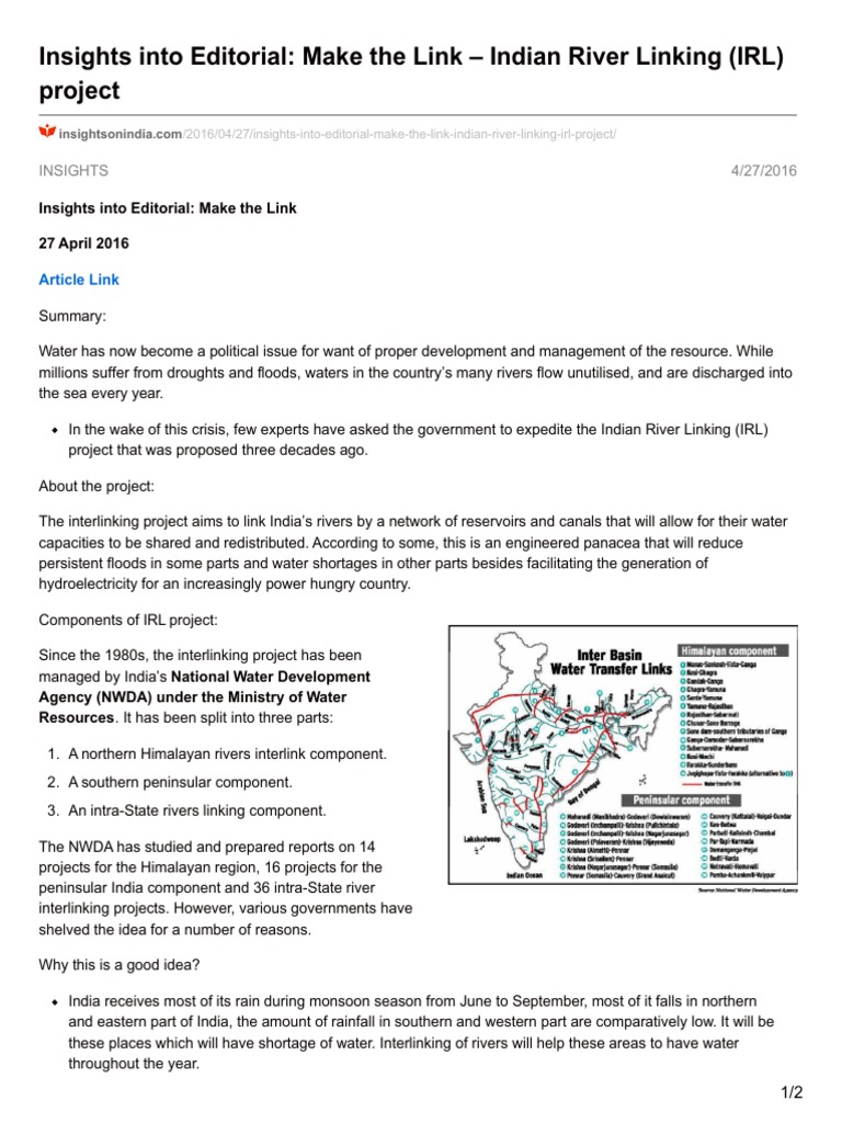 Insights Into Editorial Make The Link Indian River Linking IRL Project ...