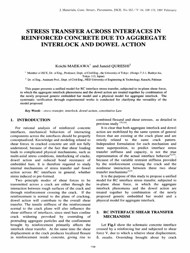 Stress Transfer Across Interfaces in Reinforced Concrete Due To ...