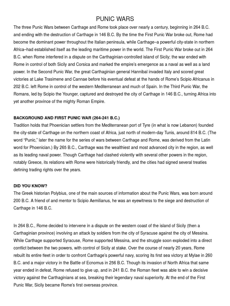 Punic Wars Pre-Reading 1 | PDF | Punic Wars | Hannibal