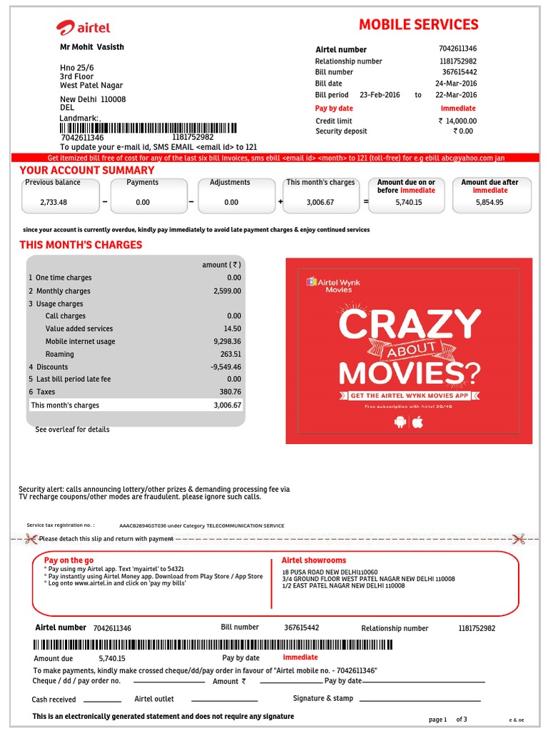 Mobile Services: Your Account Summary | PDF | Roaming | Invoice