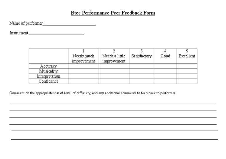 Btec Performance Peer Feedback Form: Name of Performer Instrument | PDF