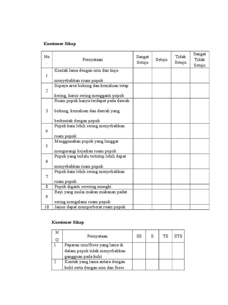 Kuesioner Sikap | PDF | Kesehatan Holistik | Sains & Matematika