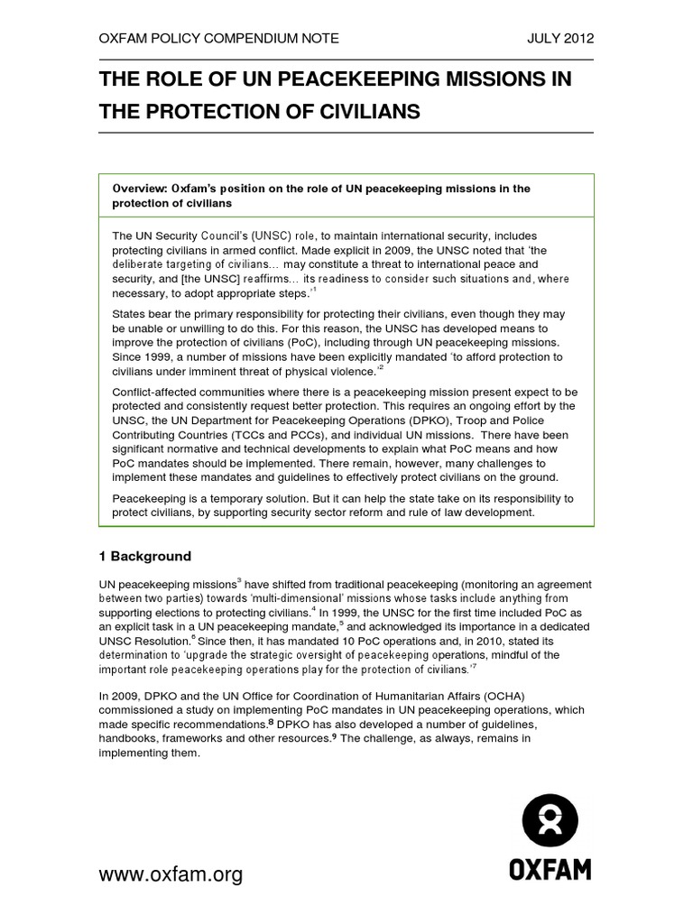 Role of United Nations Peacekeeping Missions in The Protection of ...