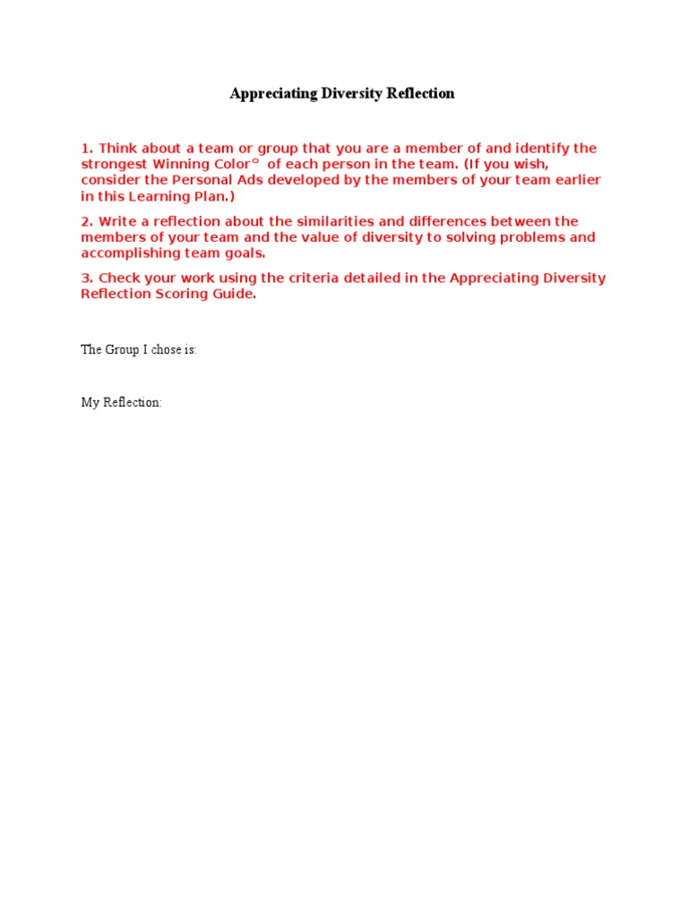 Appreciating Diversity Reflection | PDF