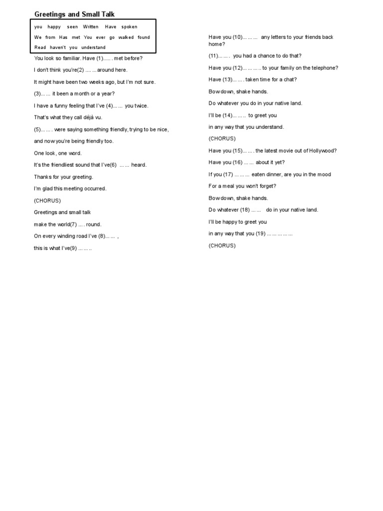 Greetings and Small Talk Lyrics | PDF
